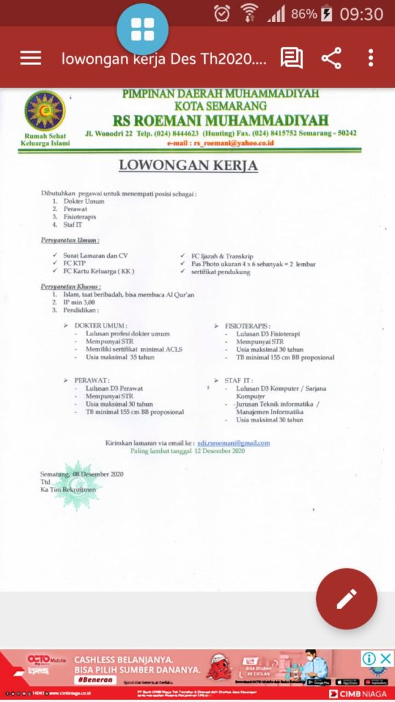 LOWONGAN KERJA RS ROEMANI MUHAMMADIYAH SEMARANG - Universitas 'Aisyiyah ...